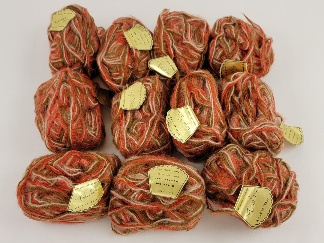 Vintage Tricolor Mohair Acrylic Yarn Brown White Orange ~ 11 Skeins ...