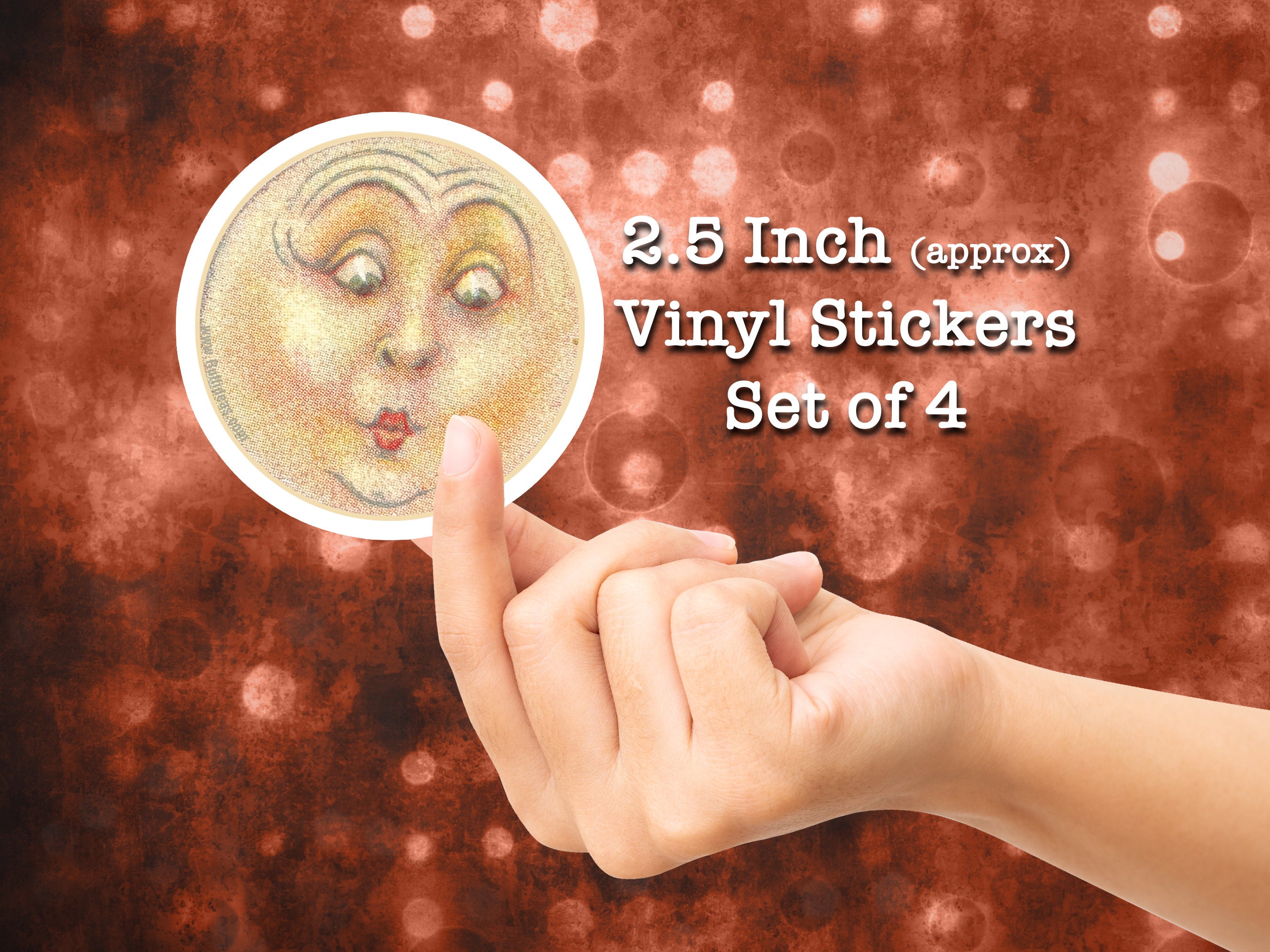 Vintage Man in the Moon Faces- Set 1 Pack of 4, Vinyl Weatherproof ...