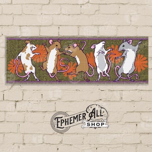 Dancing Mice Art Nouveau Foam Board Print 8 X 24 Inches (20x60cm ...