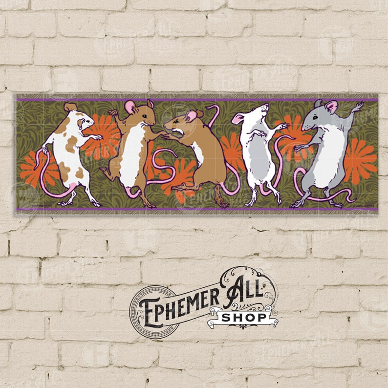 Dancing Mice Art Nouveau Foam Board Print 8 X 24 Inches (20x60cm ...