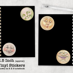 Vintage Man in the Moon Faces- Set 1 Pack of 4, Vinyl Weatherproof ...