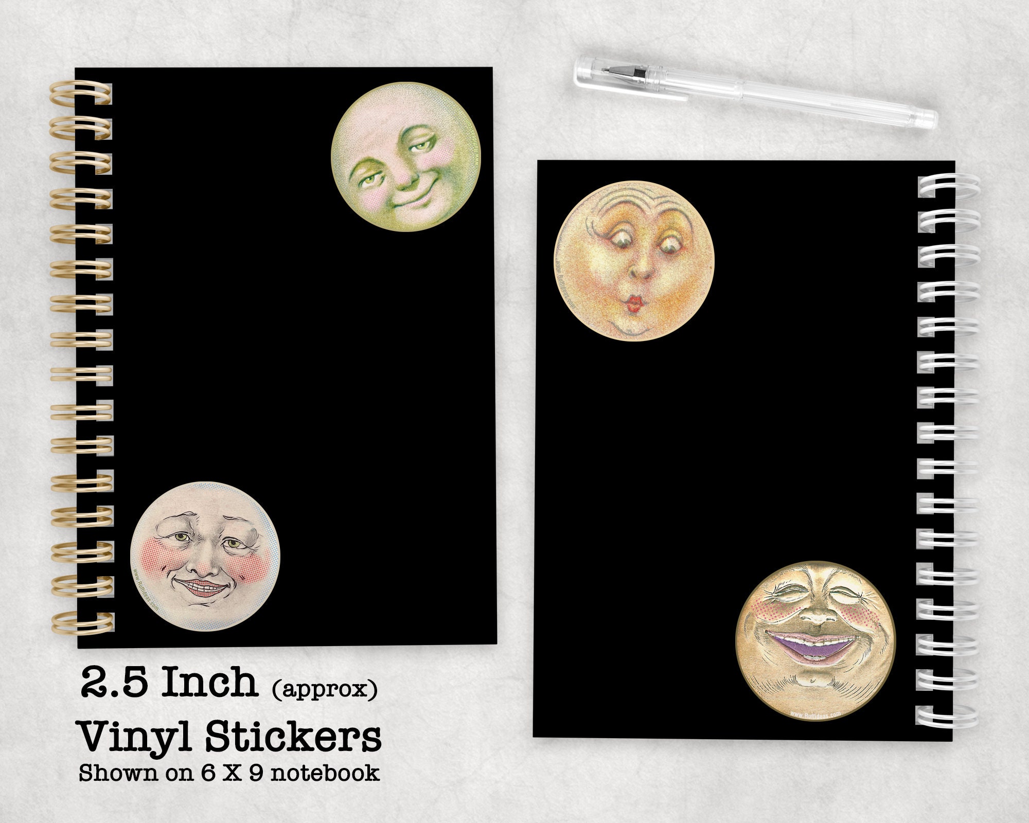 Vintage Man in the Moon Faces- Set 1 Pack of 4, Vinyl Weatherproof ...