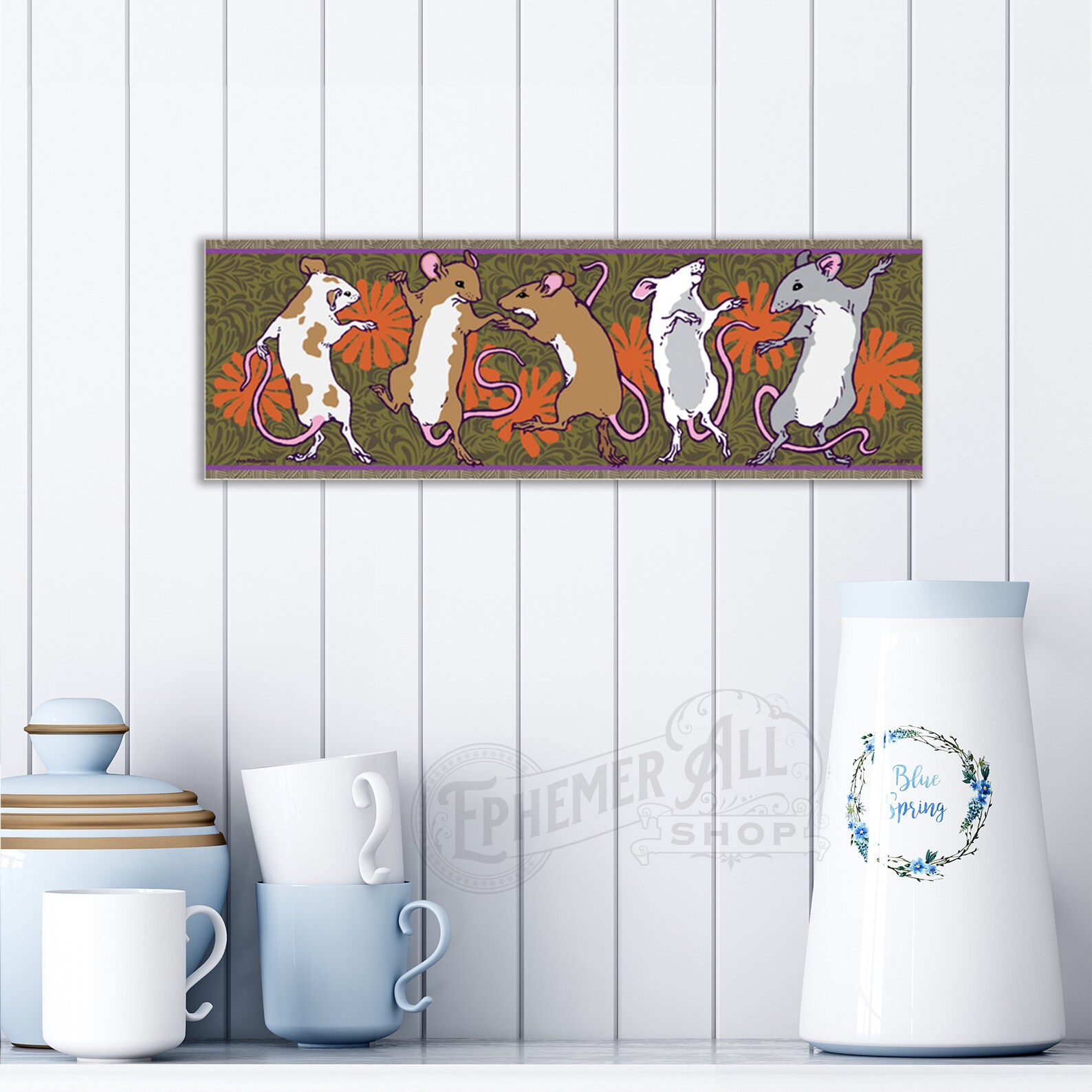 Dancing Mice Art Nouveau Foam Board Print 8 X 24 Inches (20x60cm ...