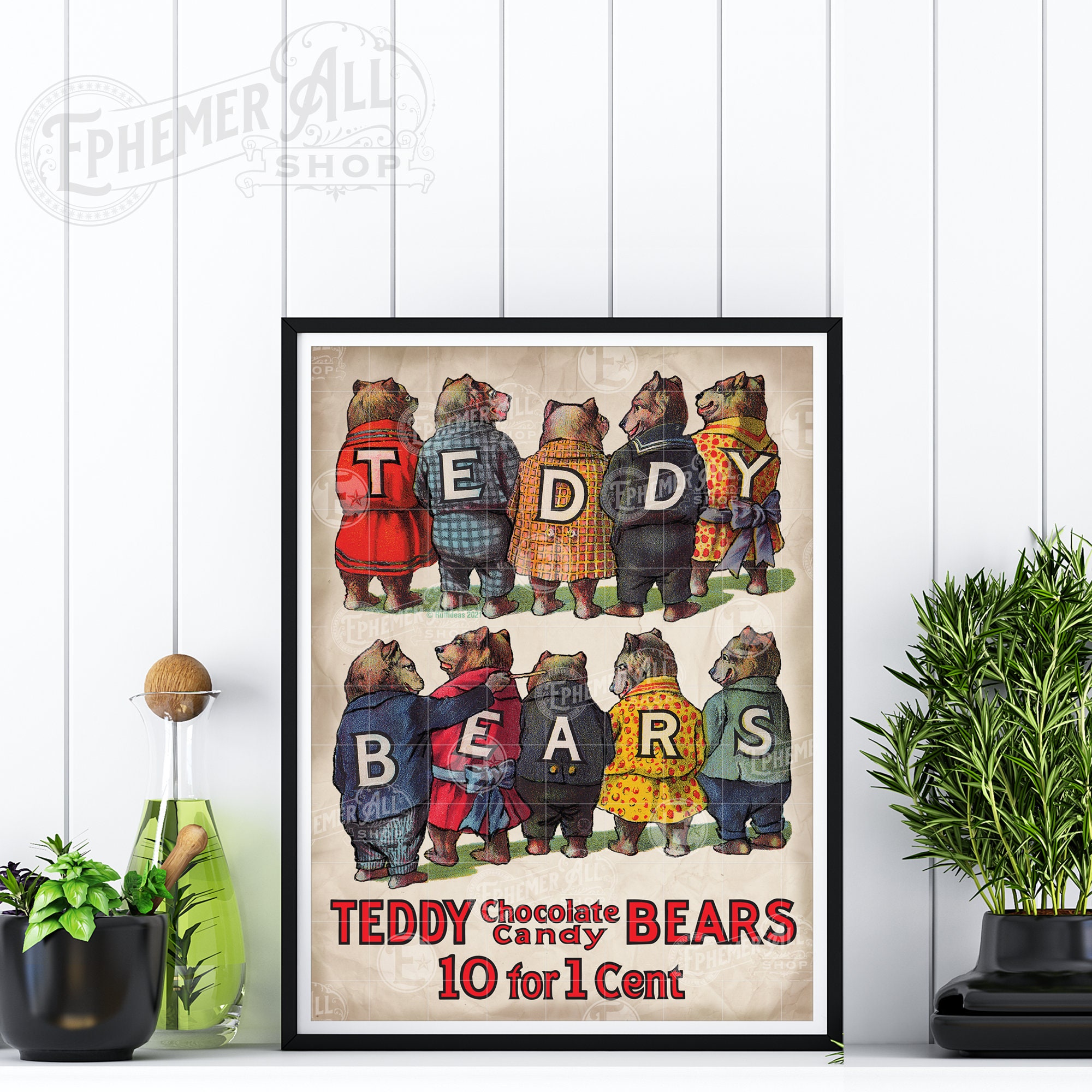 Teddy Bear Chocolate Candy Antique Sign Wall Art Foam Portrait Poster ...
