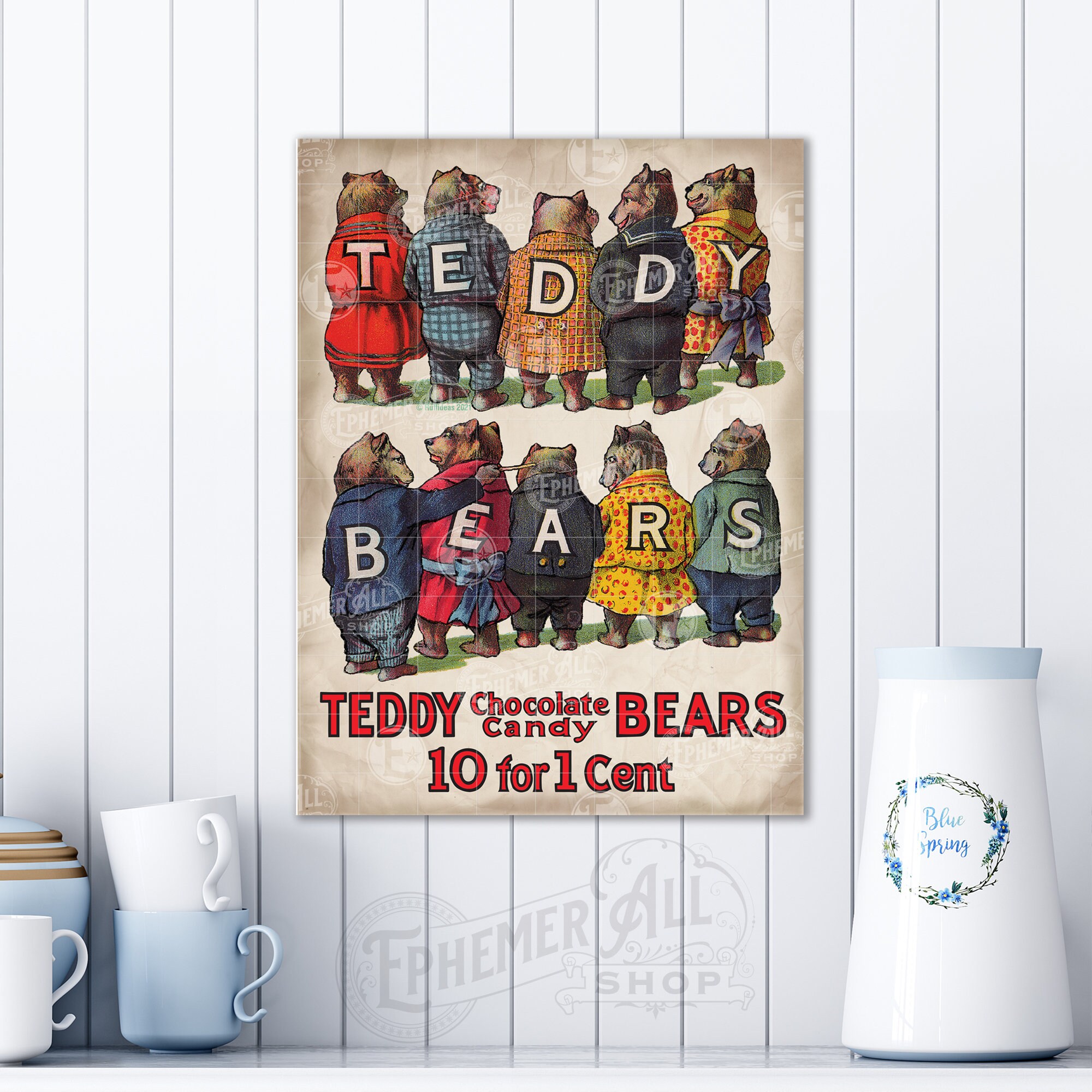 Teddy Bear Chocolate Candy Antique Sign Wall Art Foam Portrait Poster ...