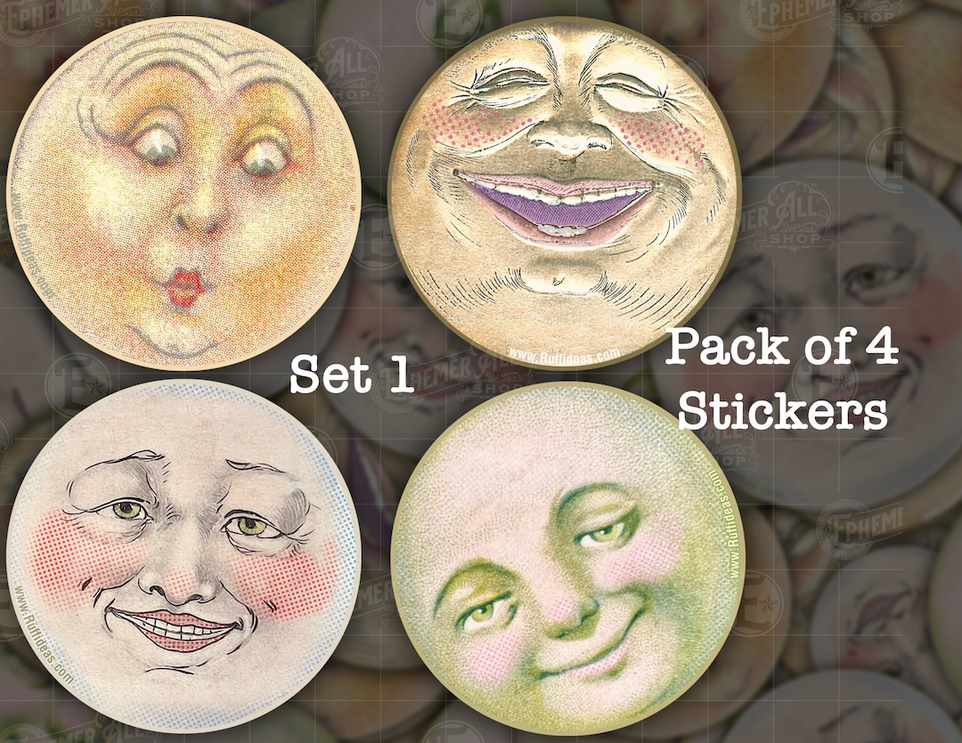 Vintage Man in the Moon Faces Set 1 Pack of 4 Vinyl - Etsy