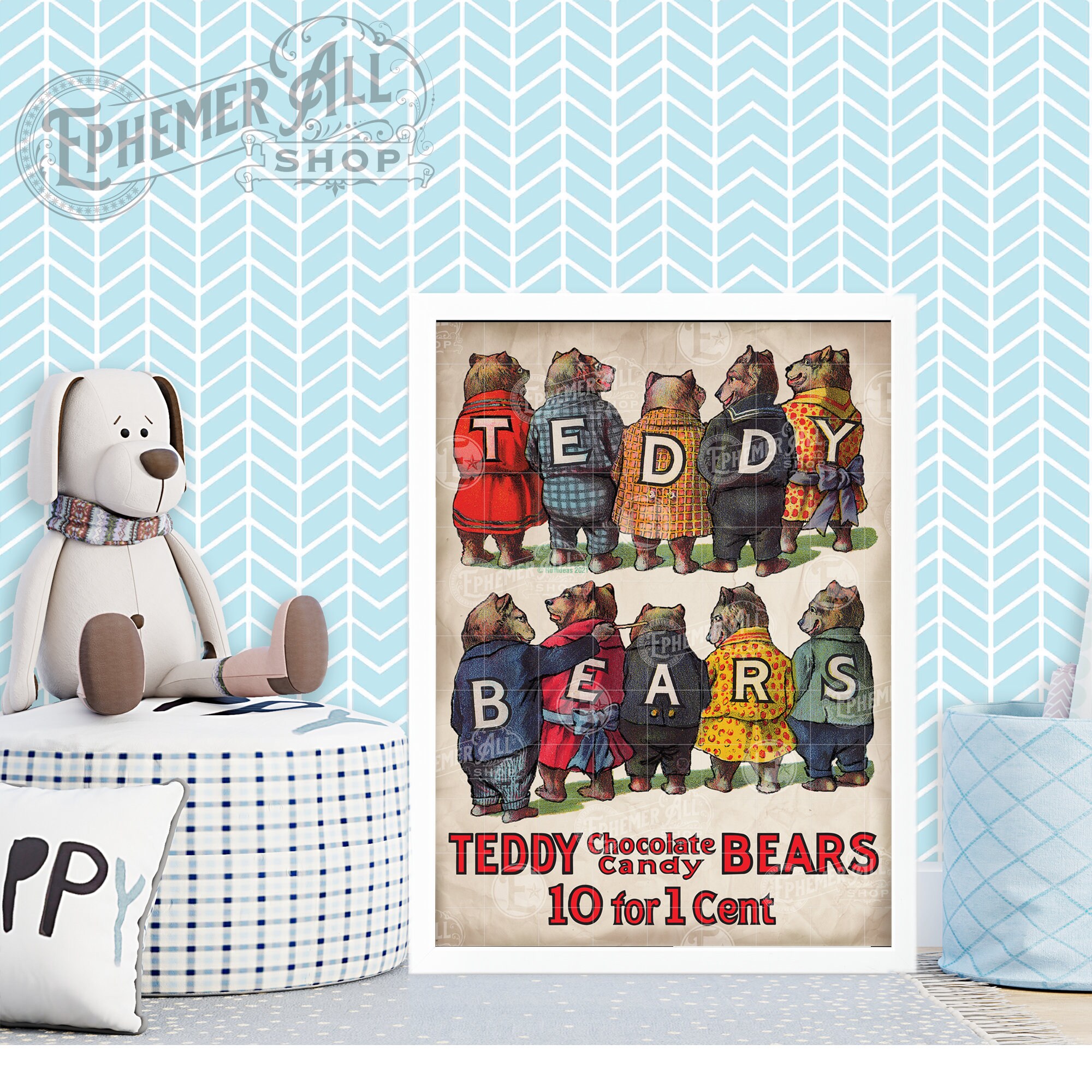 Teddy Bear Chocolate Candy Antique Sign Wall Art Foam Portrait Poster ...