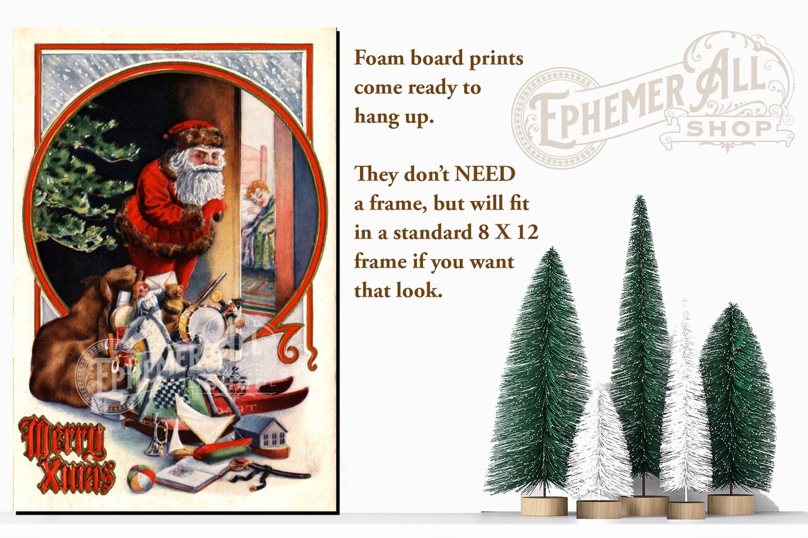 Santa Claus Checks on Sleeping Child Bag Full of Toys Christmas Tree ...
