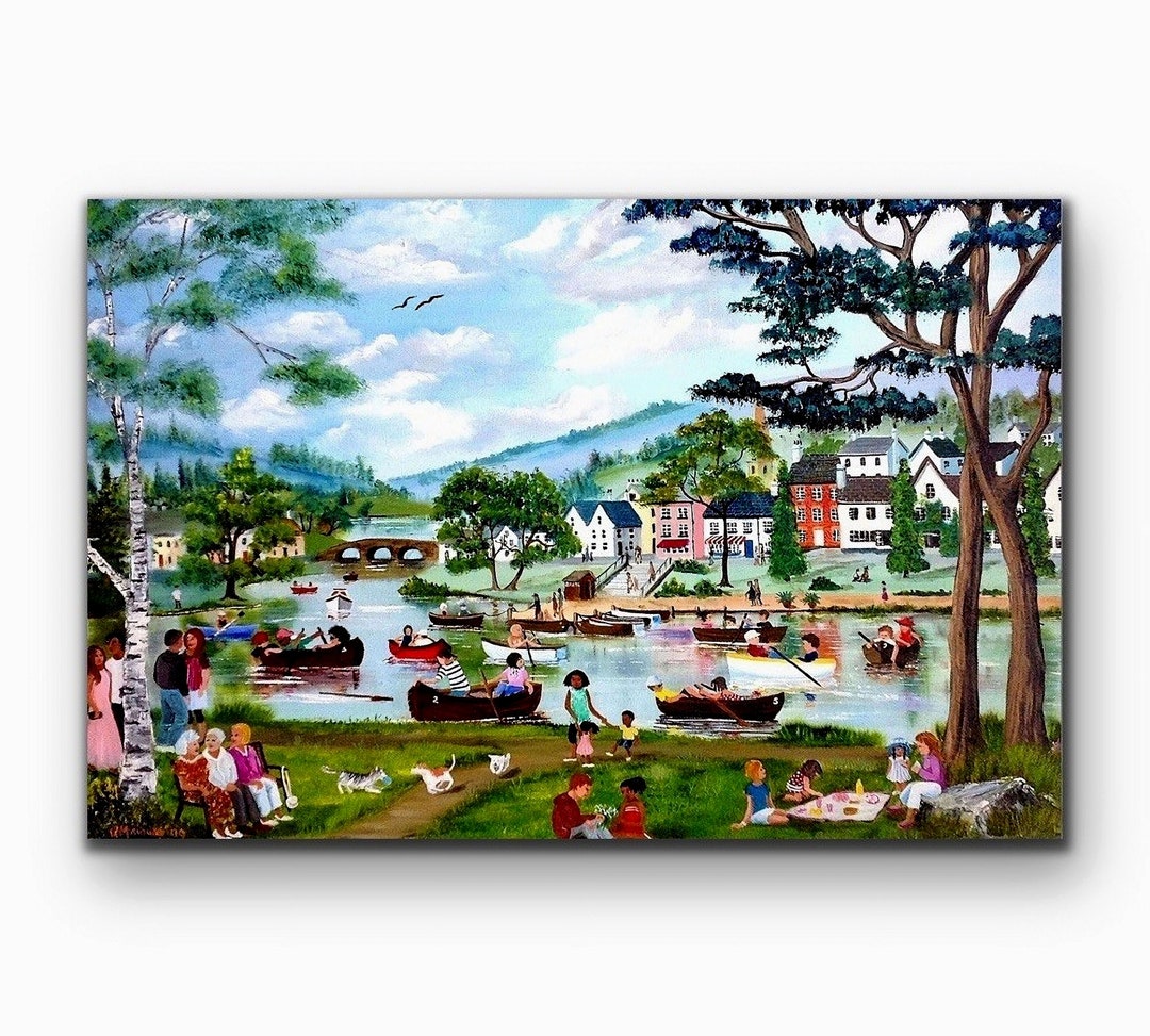 The Boating Lake Original Canvas Oil Painting on Stretched Canvas Wall ...