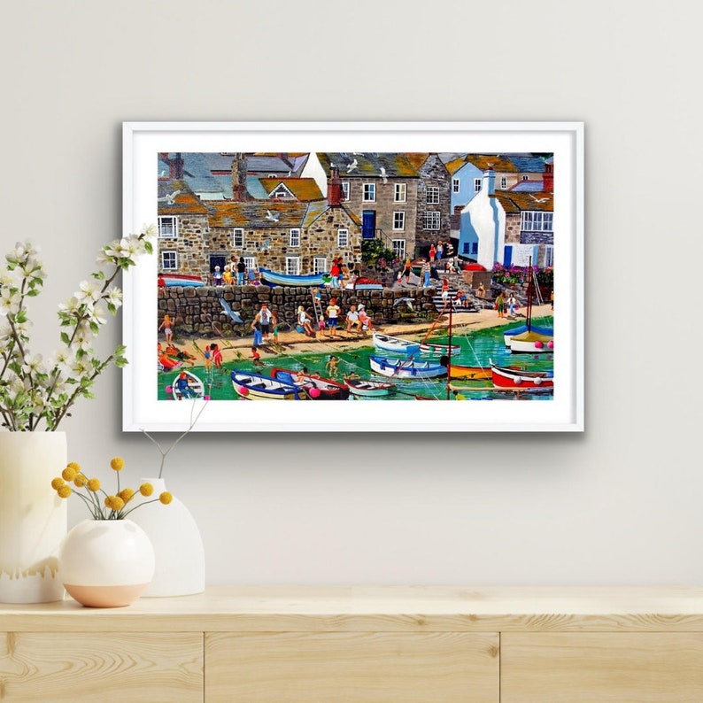 Mousehole Harbour Cornwall Modern White Box Frame Premium Giclee Fine ...