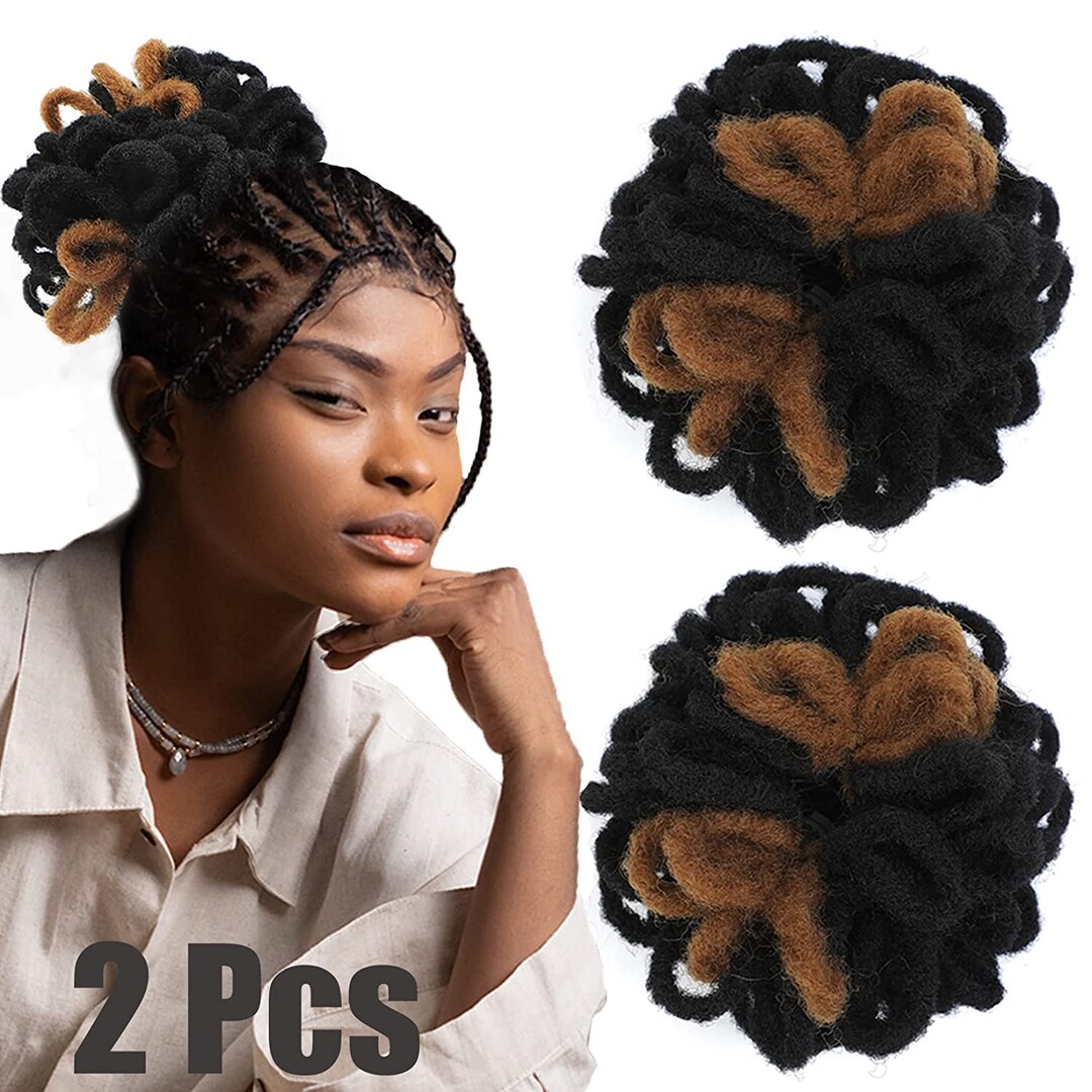 Dreadlock Bun Set of 2 Afro High Puff Drawstring Ponytail Synthetic ...