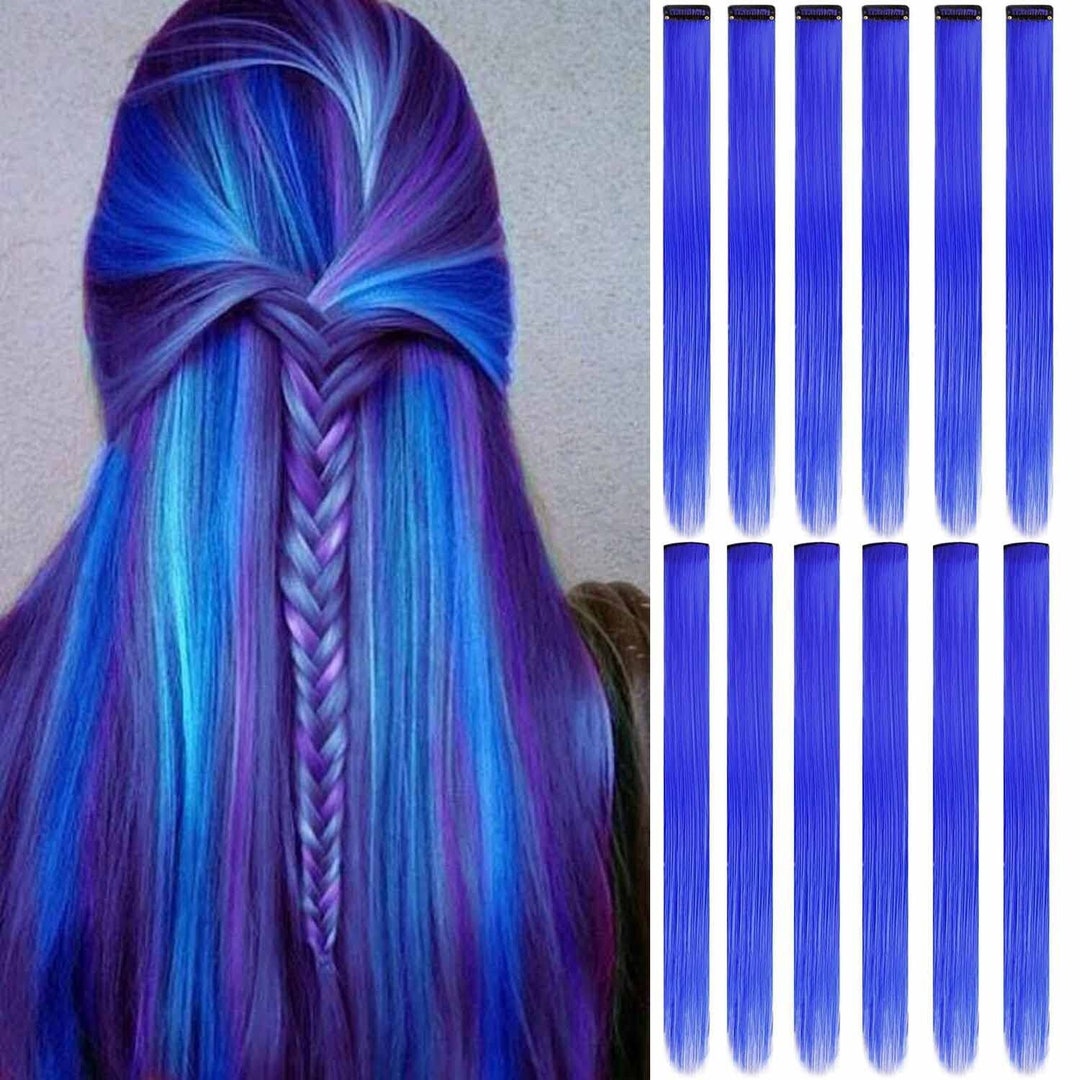 Dark Blue Straight Clip in Synthetic Hair Extensions 12 Heat Resistant ...