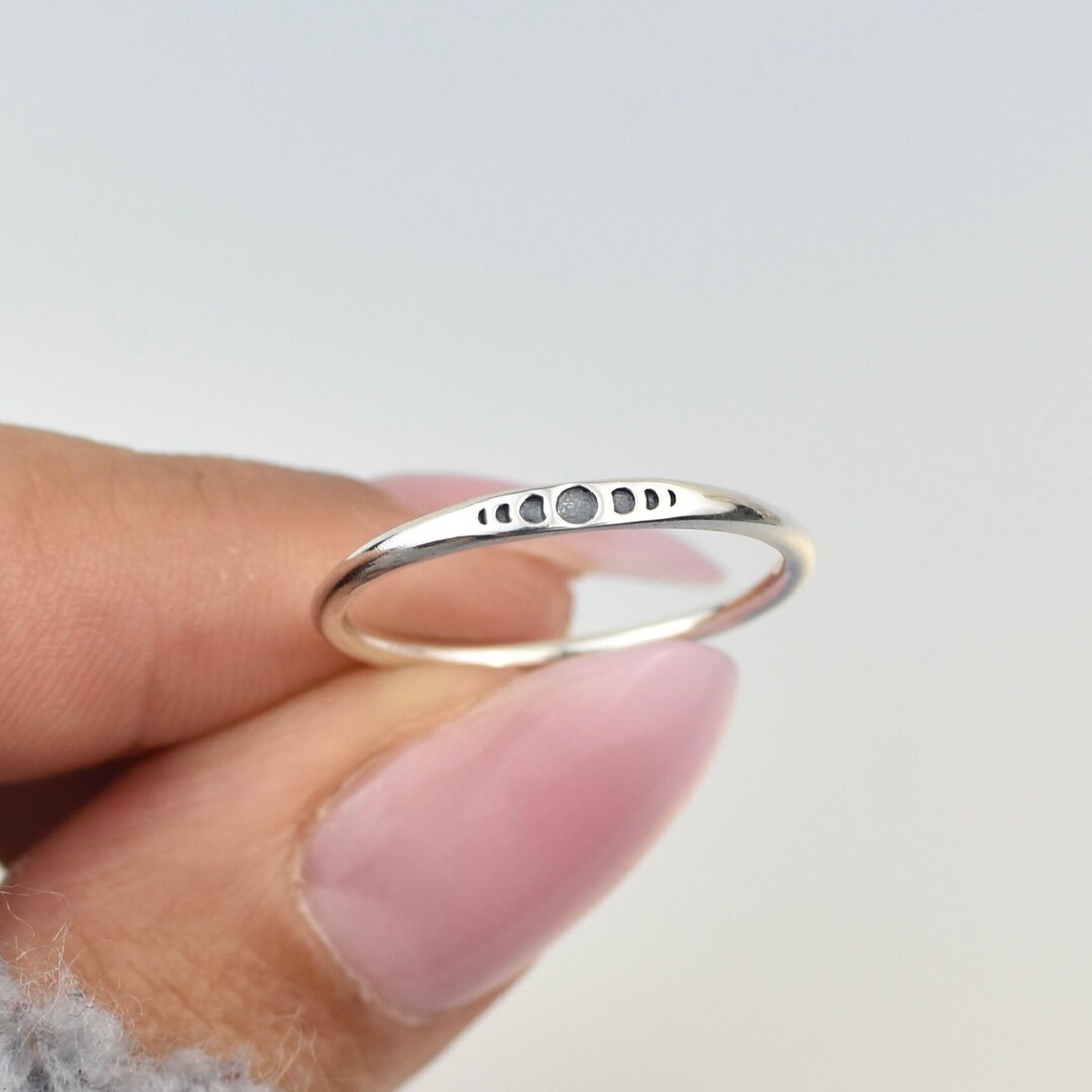 Moon Phases Silver Ring, Tiny Stamped Ring, for Her, Birthdays Gift ...