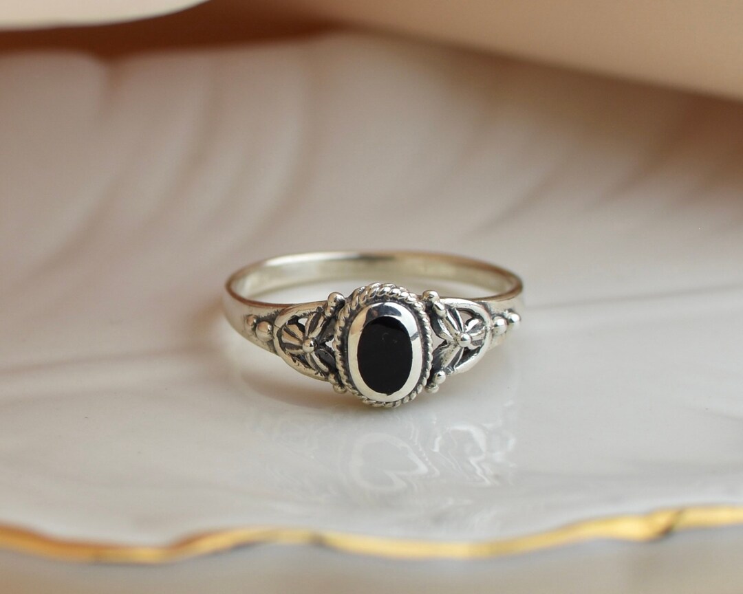 Black Onyx Stone Sterling Silver Ring, Stone Ring, Genuine Black Onyx ...