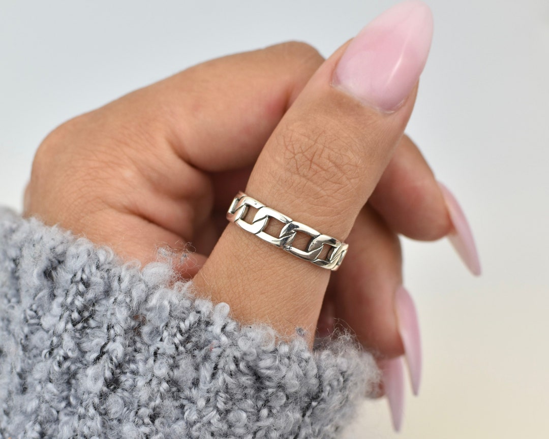 Silver Chain Ring, Sterling Silver Womens Ring, Thumb Ring, Simple ...