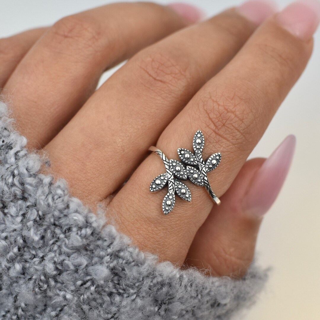 Sterling Silver Leaves Ring Trendy Ring Bold Silver Rings - Etsy