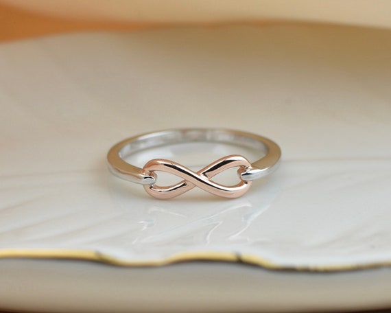 Rose Gold Infinity Sterling Silver Ring Stackable Silver - Etsy