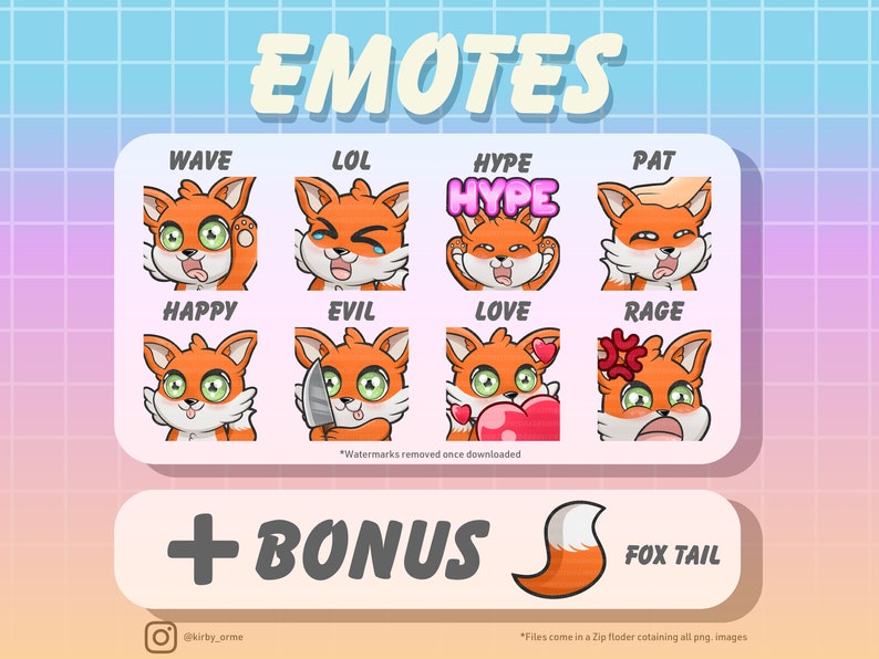 Cute Chibi Fox Emote Bundle Red twitch/discord - Etsy