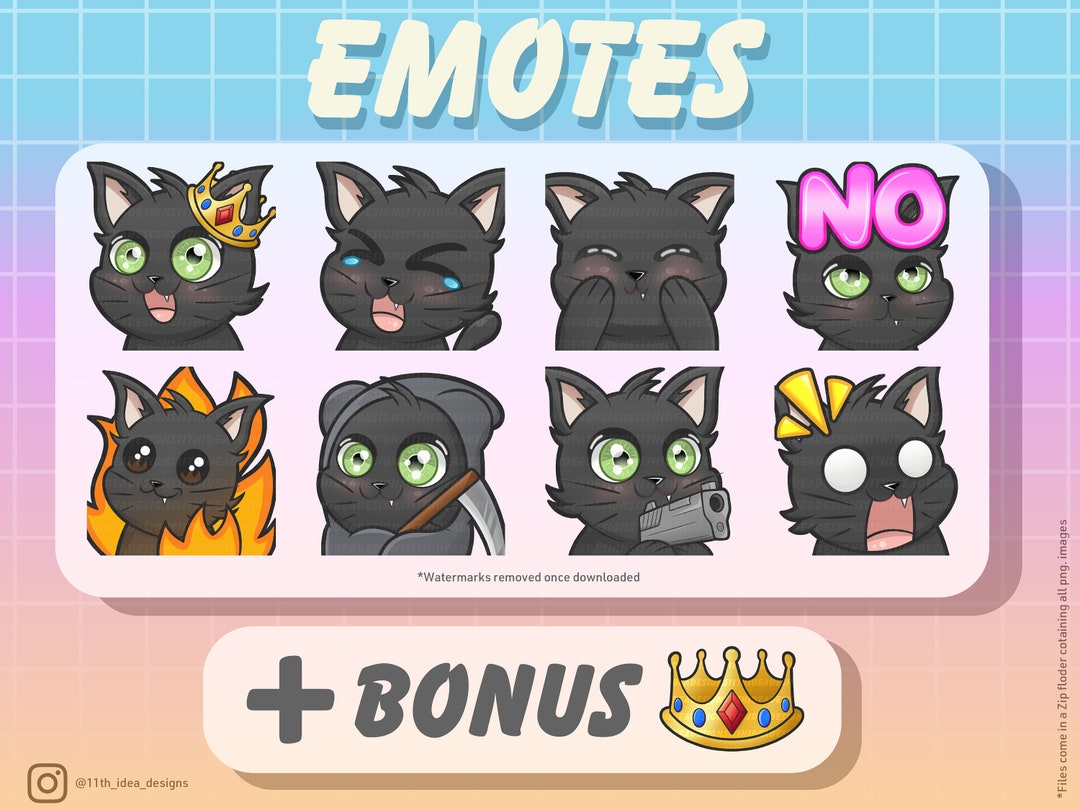 Cute Chibi Kitten Emote Bundle 3 Black (twitch/discord) - Etsy