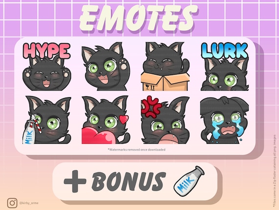 Cute Chibi Kitten Emote Bundle Black twitch/discord | Etsy