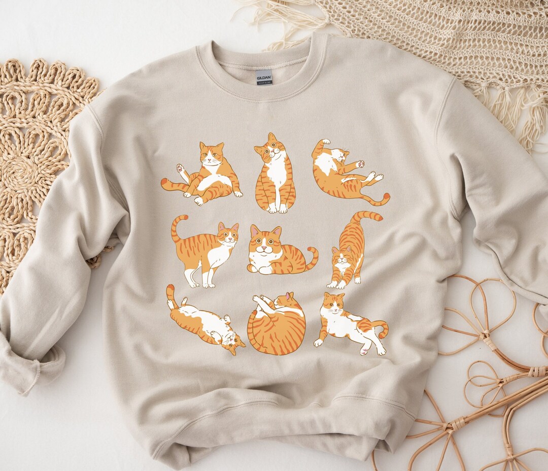 Cute Orange Cat Sweatshirt, Orange Cat Sweater, Orange Cat Shirt ...