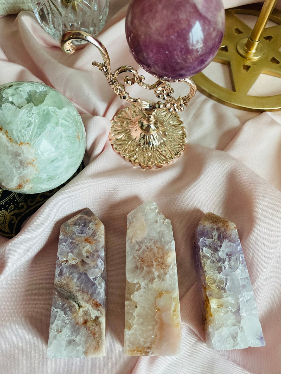 Pink Amethyst Quartz Tower, Druzy Crystal Point - Etsy