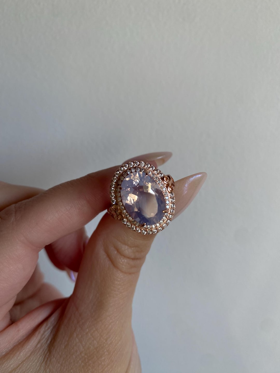 Lavender Moon Quartz Ring: Rose Gold S925 Silver Adjustable Ring - Etsy