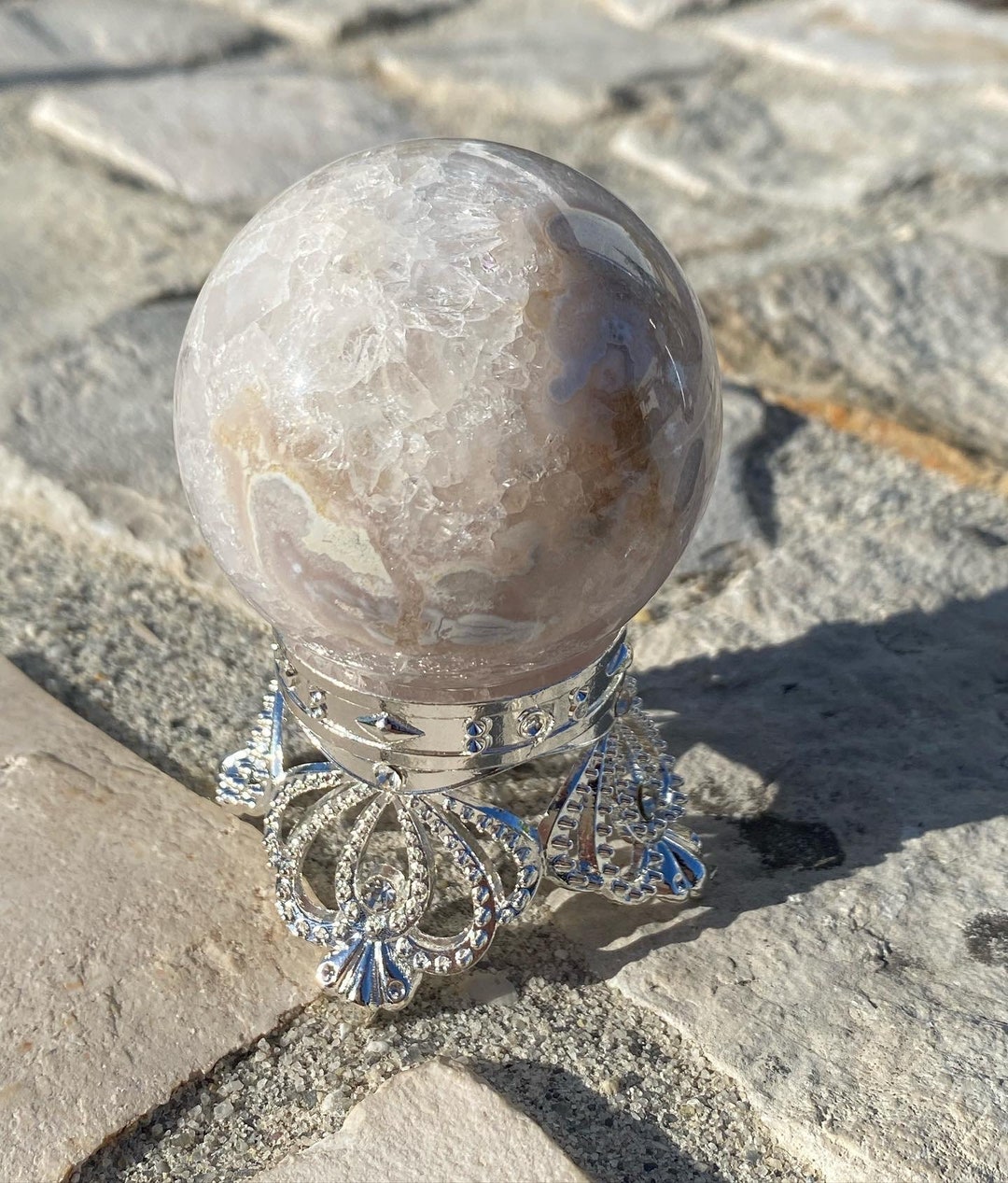 Rare Icy Full Quartz Flower Agate Sphere Rainbow Insane love stress ...