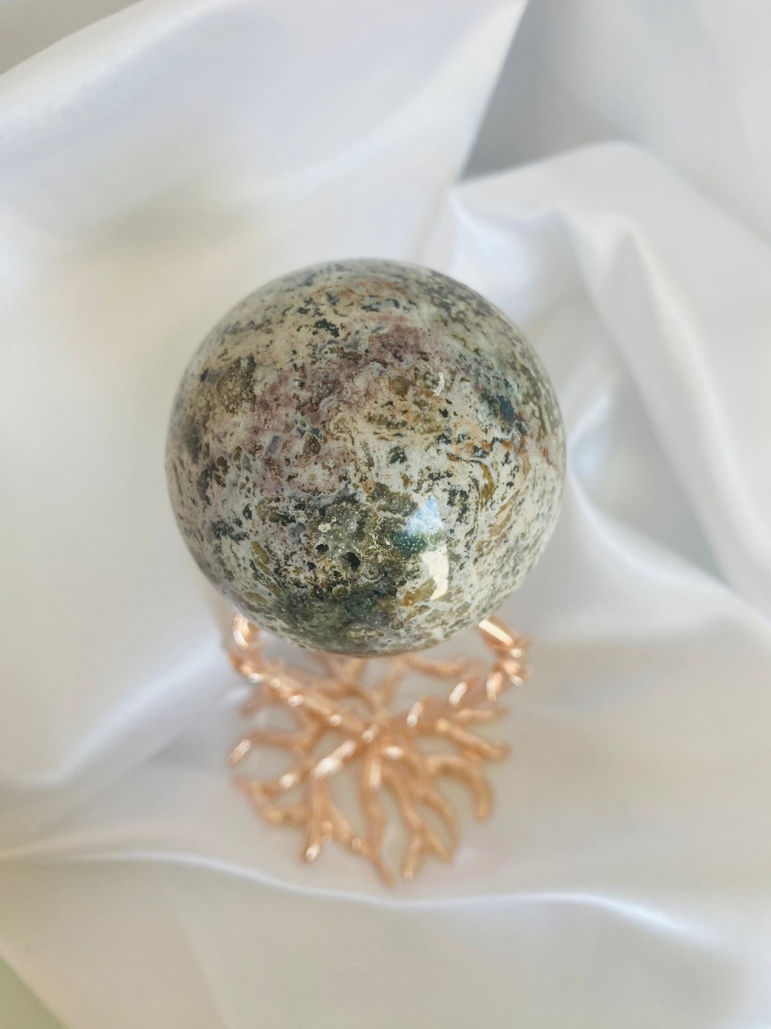 Beautiful Bubbly Green and Pastel Pink Ocean Jasper Sphere Druzy ...