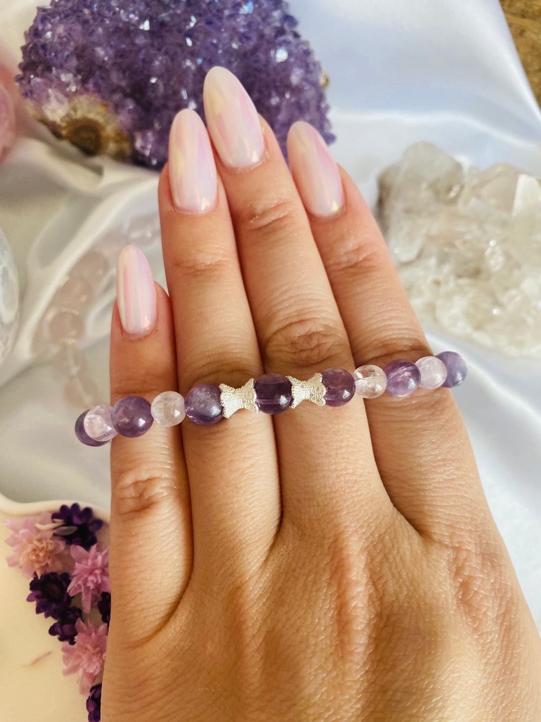 Beautiful Gemmy Purple Lepidolite and High Grade Kunzite Bracelet ...