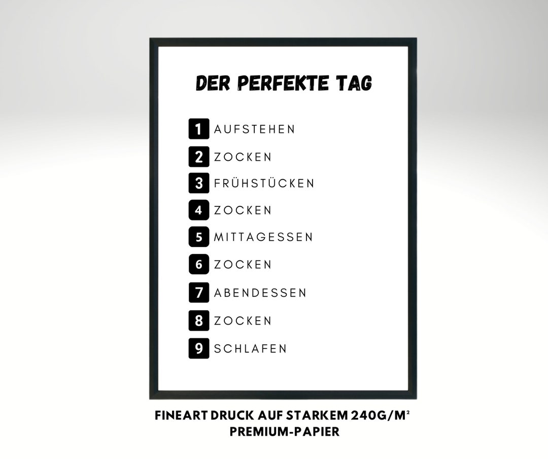 The Perfect Day Gamer Poster DIN A3 A4 Gaming Gambler - Etsy