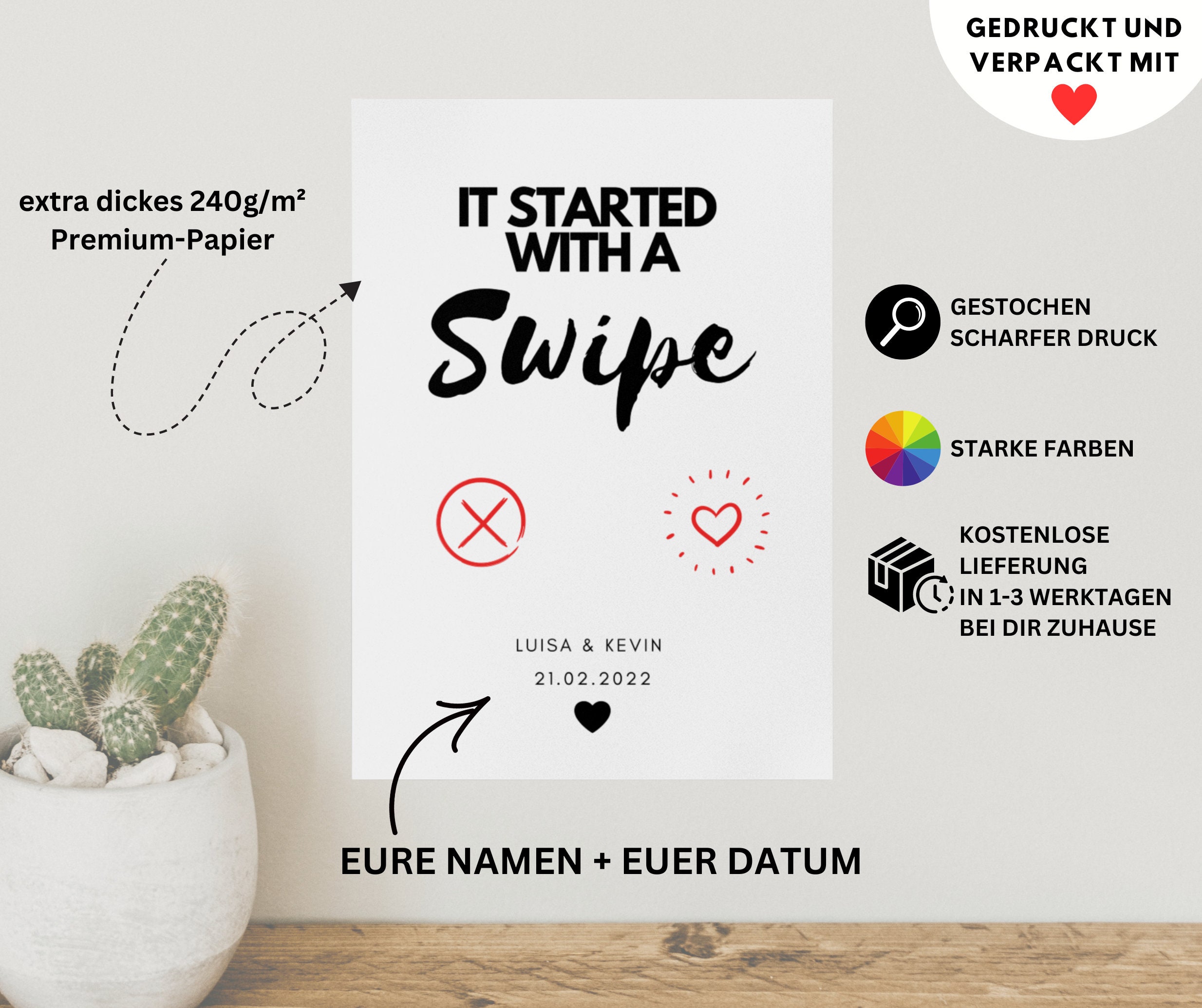 It Started with a Swipe Poster personalisiert mit Namen und - Etsy.de