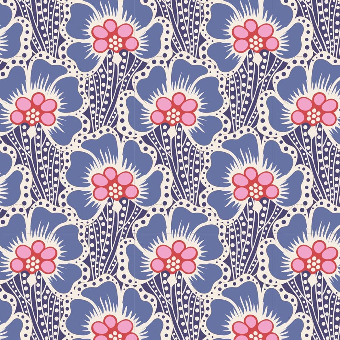 Tilda Cotton Beach Ocean Flower Blue Yardage by Norwegian Designer Tone ...