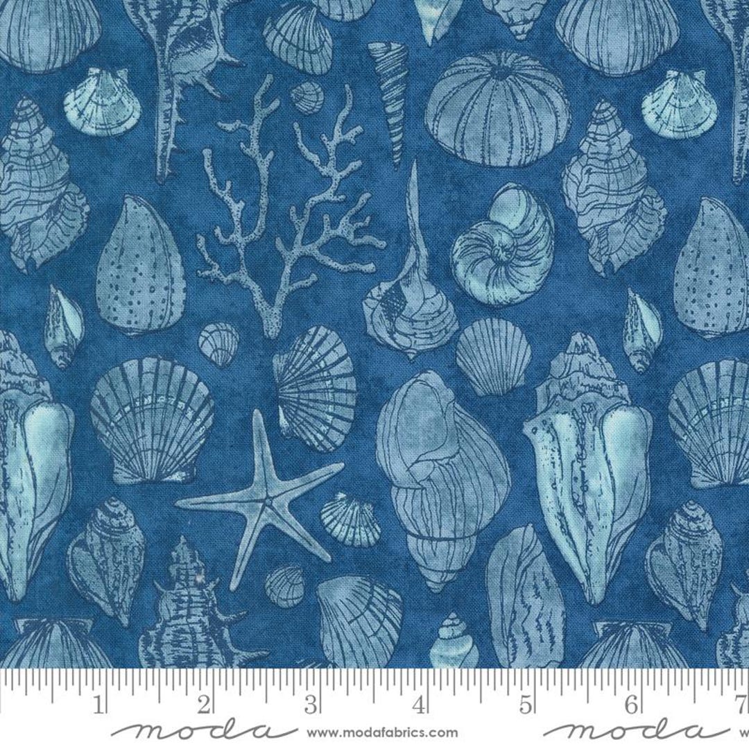 Serena Shores Sketchy Shells Coastal Dark Blue by Robin Pickens for ...