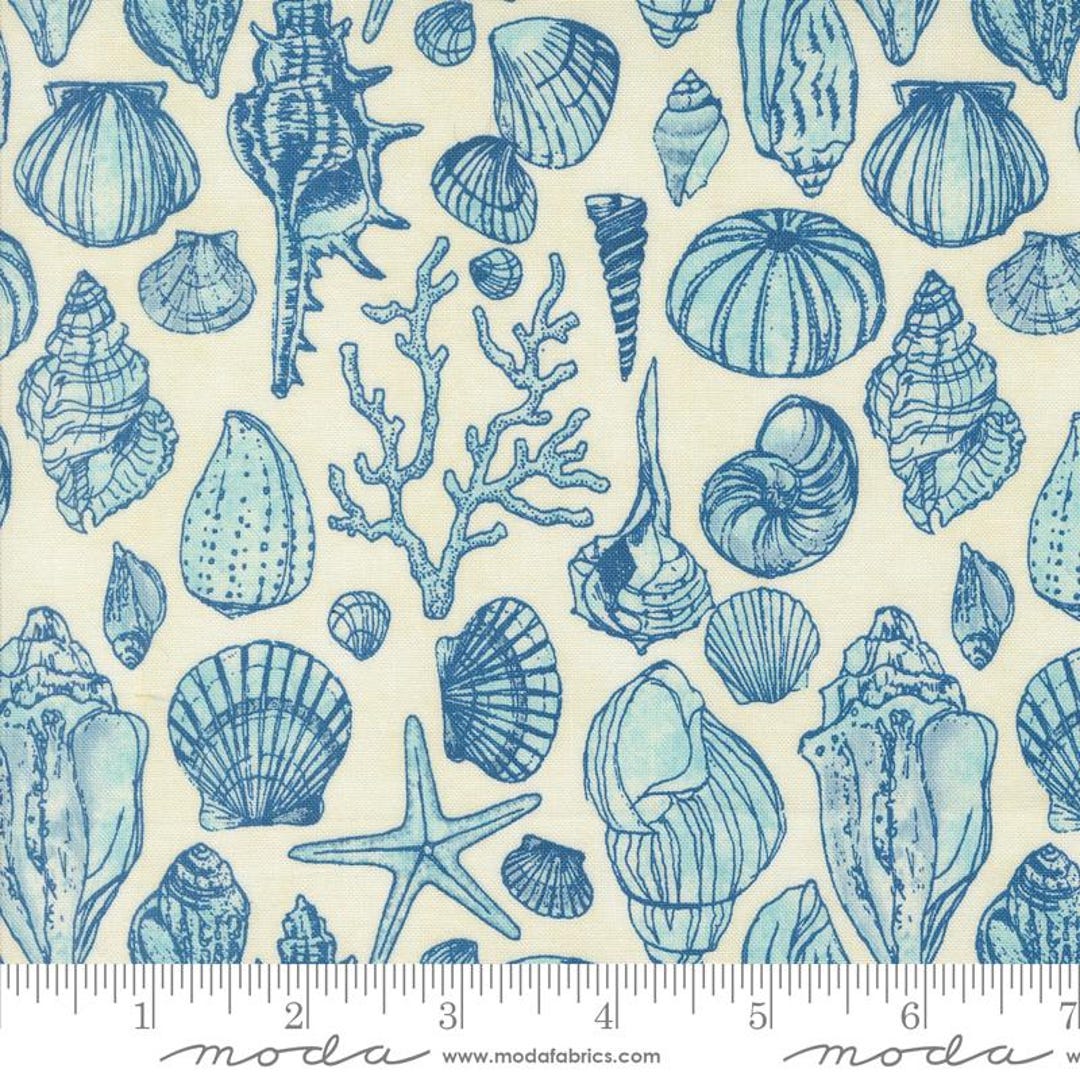 Serena Shores Sketchy Shells Cloud Light Blue by Robin Pickens for Moda ...