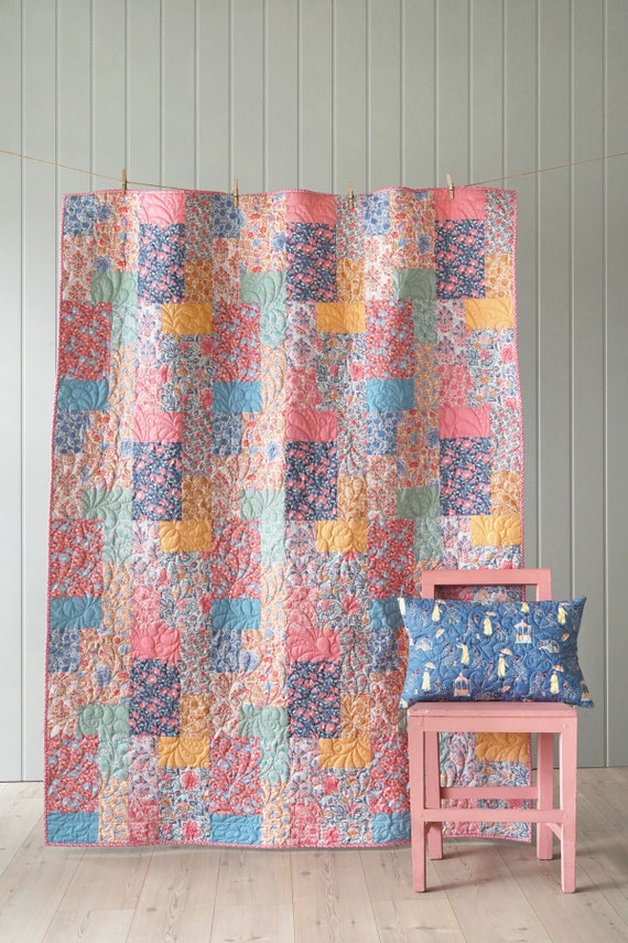 Tilda Windy Days Whimsy Quilt Kit Blue Camel & Coral Colorway | Etsy
