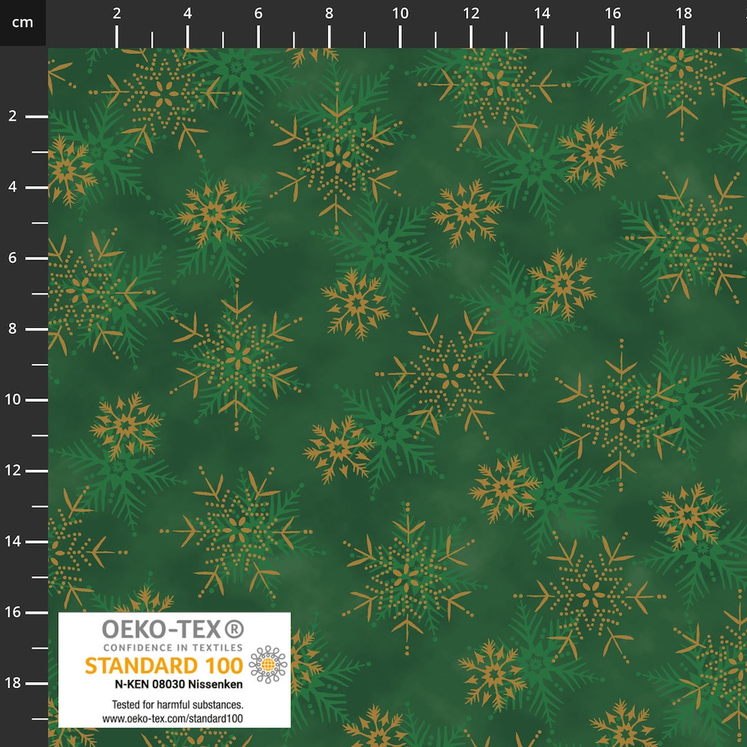 Stof Christmas Frosty Snowflake Collection Medium Snowflakes Green Gold ...