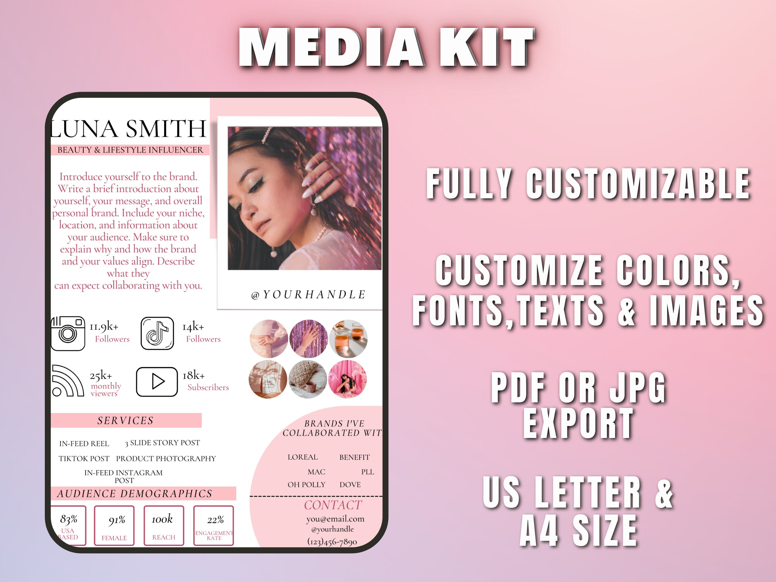 1 Page Media Kit Template Influencer Media Kit Media Kit Canva ...