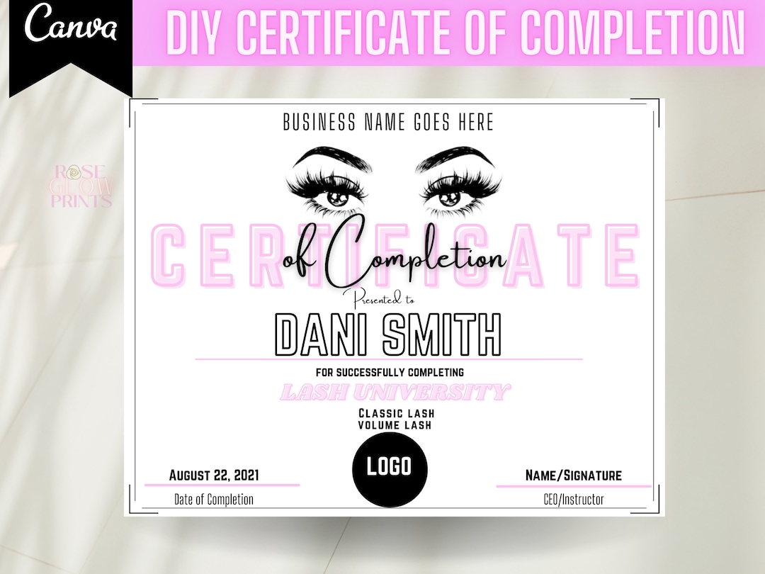 DIY Lash Certificate of Completion Template| Lash Training ...