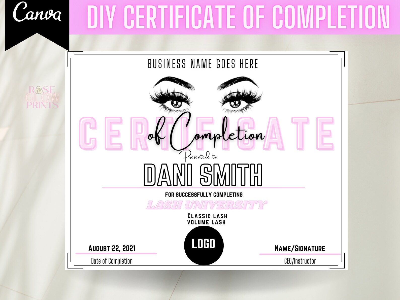 DIY Lash Certificate of Completion Template Lash Training Certification ...