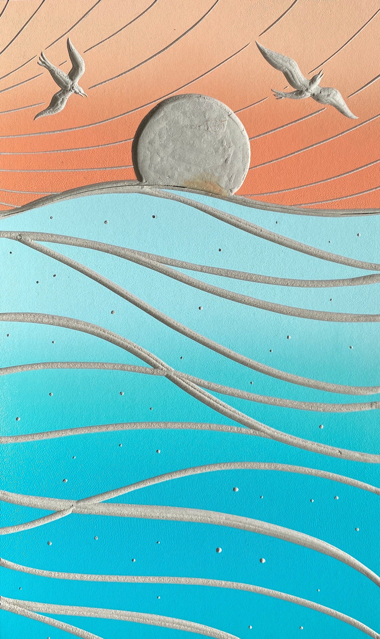 Handmade Sunset Linocut Print – Abstract Ocean Seascape (12x8 In) - Etsy
