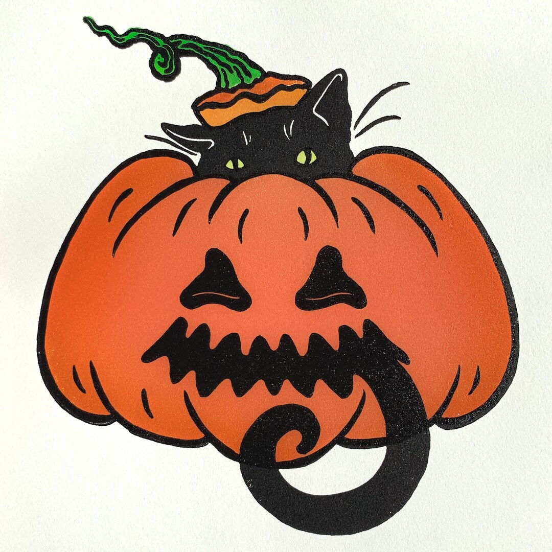 Hide & Seek - Silly Halloween Linocut Print - Handmade Open Edition ...