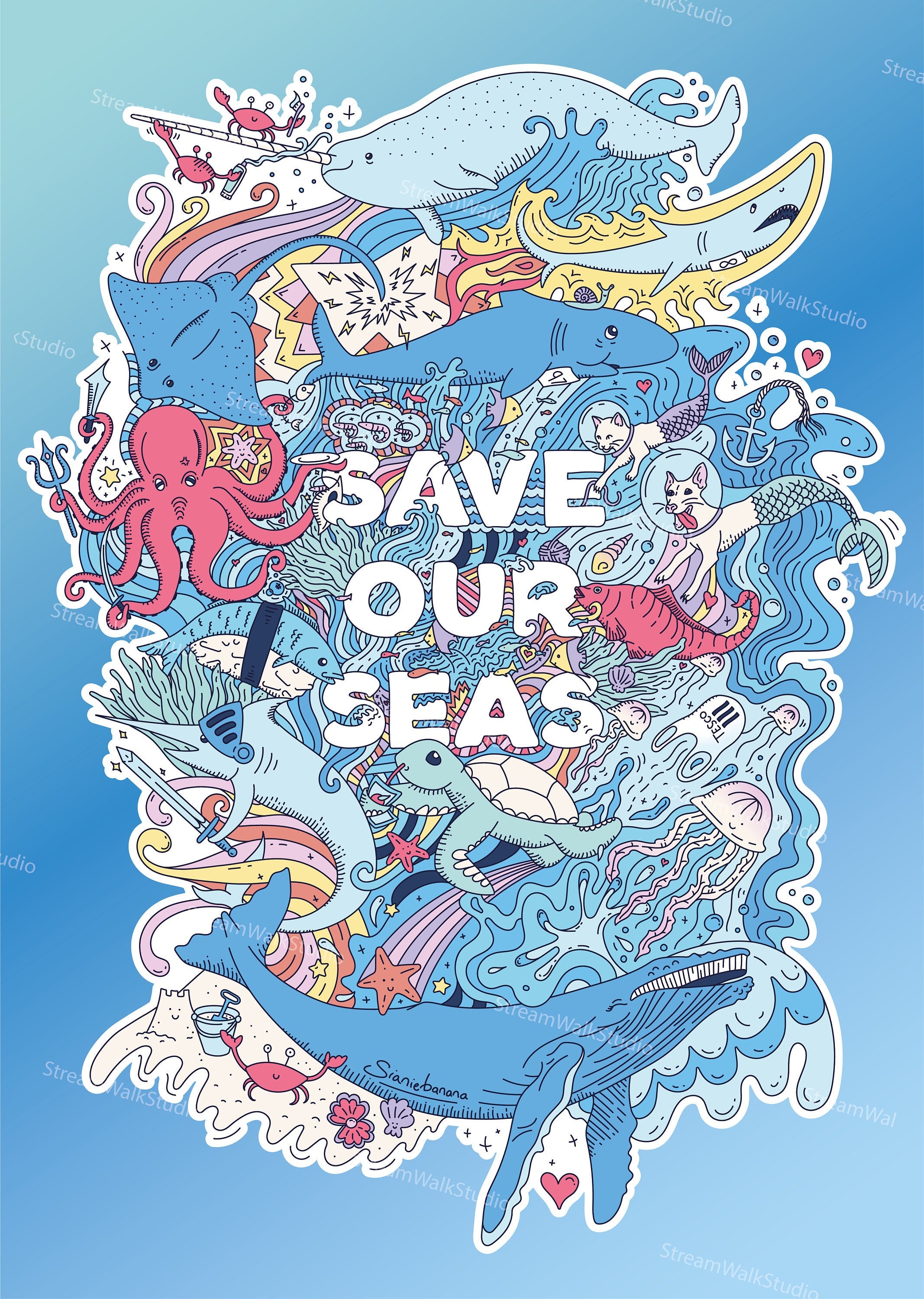 Save Our Seas Art Print Poster - A3 on Recycled Stock - Etsy