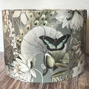 Peacock Pattern Lampshade, Grey Lampshade, Handmade Lampshade, Bird ...