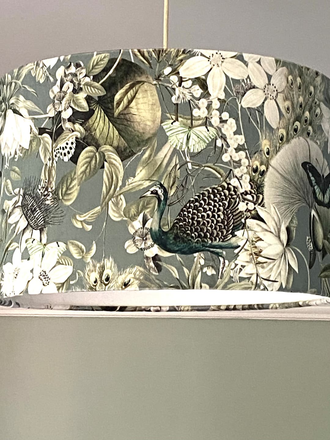 Peacock Pattern Lampshade, Grey Lampshade, Handmade Lampshade, Bird ...