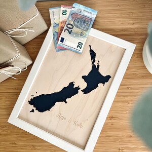 Cash Gift Travel New Zealand Map for Wedding, Birthday or World Trip ...