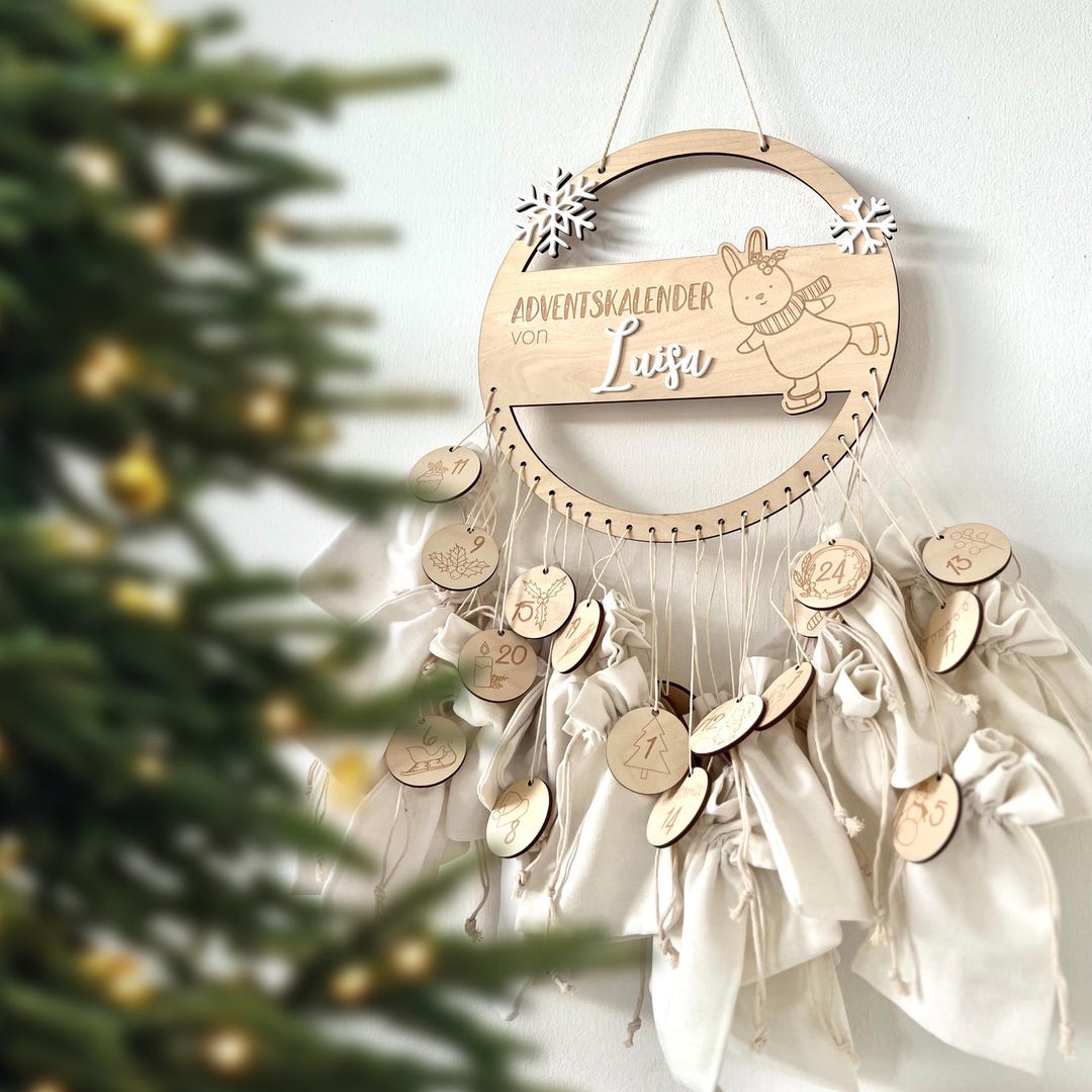 Wooden Advent Calendar With Name to Fill With Cute Winter Animal Motifs ...