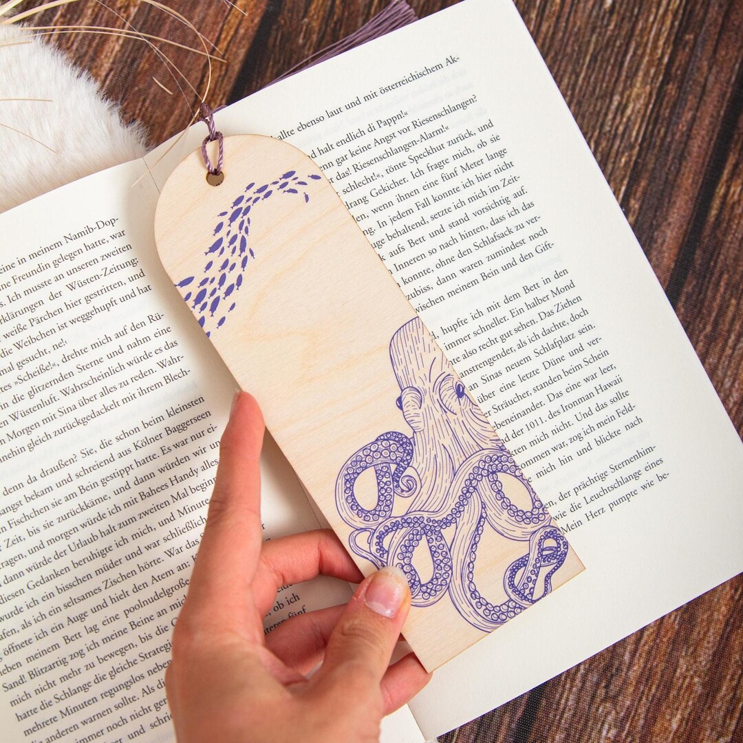Bookmark With Octopus Motif / Maritime Wooden Bookmark With Colored ...