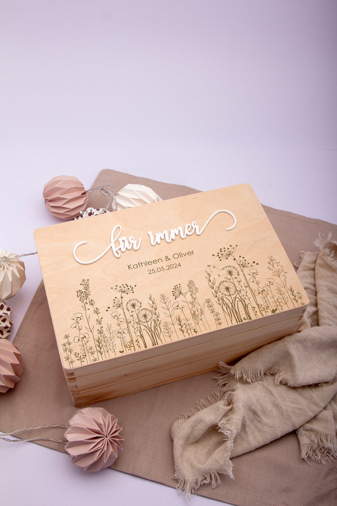 FOREVER Memory Box for the Wedding / Memory Box Wedding / Memory Box With Flower Motif / Wooden ...