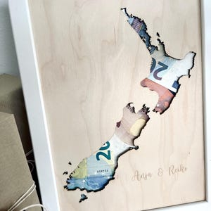 Cash Gift Travel New Zealand Map for Wedding, Birthday or World Trip ...